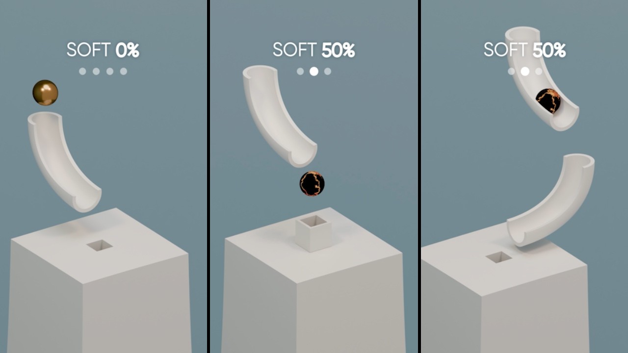Simulation of Objects. Demonstration of The Physics of Object Interaction. 0% vs 100% Soft