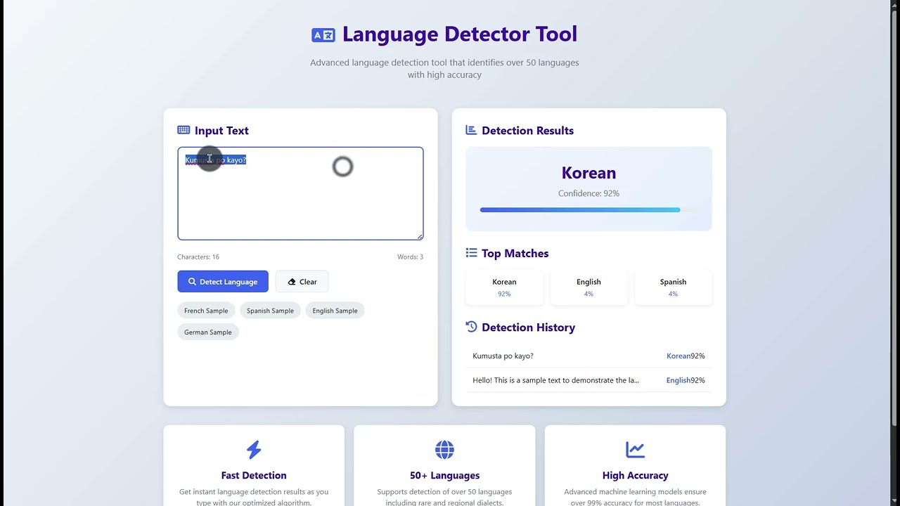 Language Detector Tool Using HTML, CSS and JavaScript with Source Code