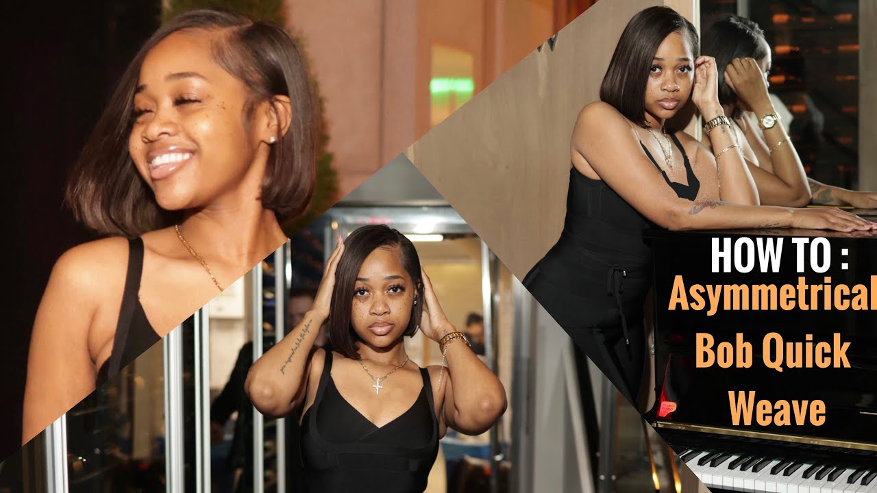HOW TO : Asymmetrical Side Bob Quick Weave Beginner Friendly, A ffordable and Cute DIY Hairstyle