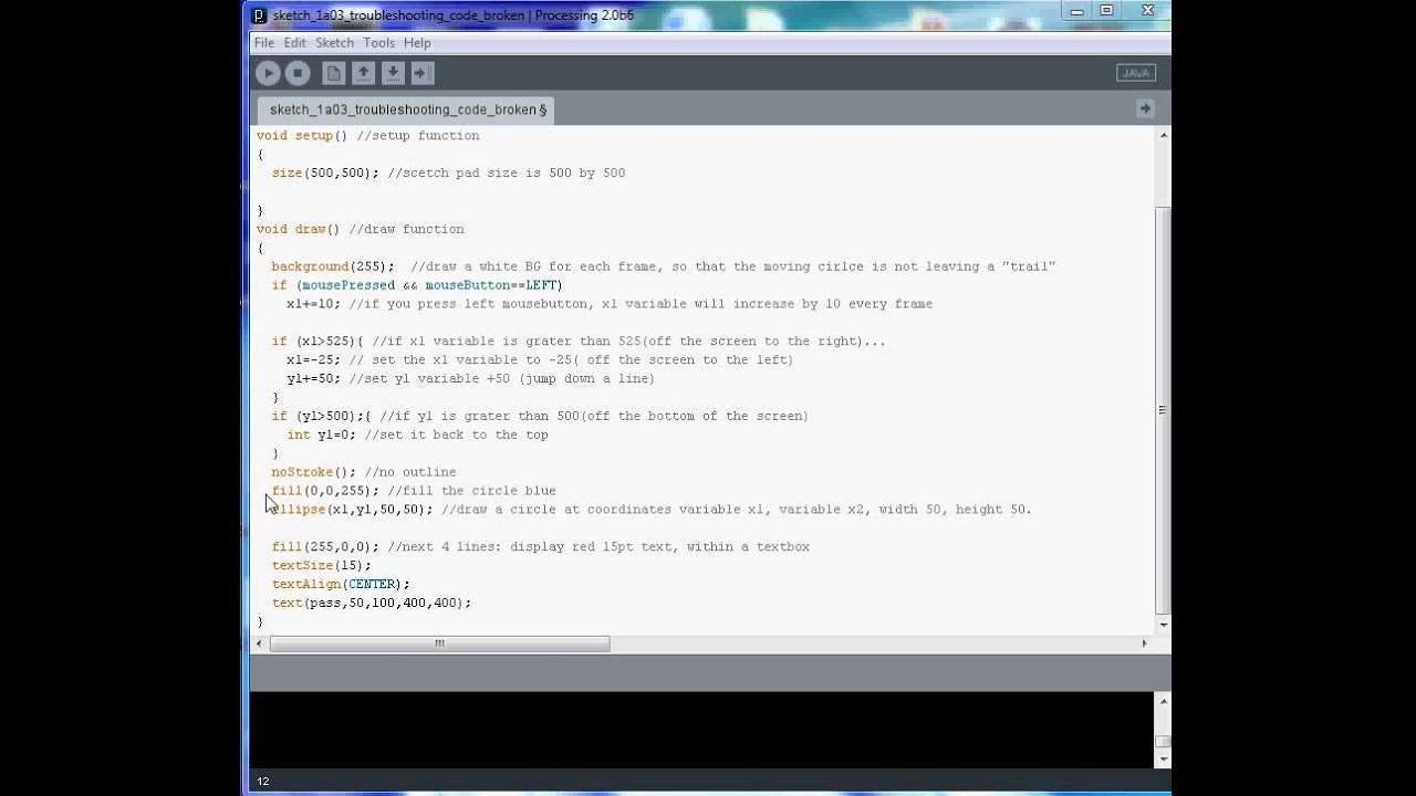 MM 1A03 Ex 4 - Troubleshooting bugs and errors in Processing