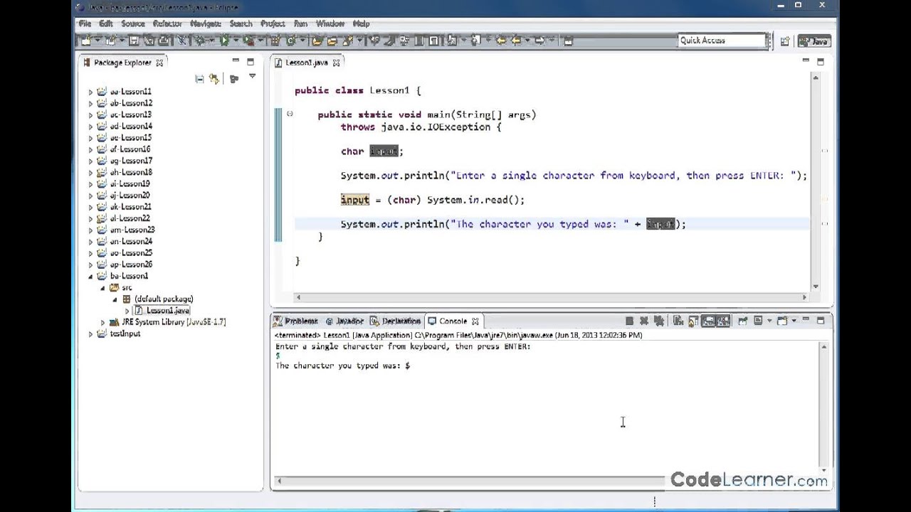 Keyboard Input Using System.in.read (Java Tutorial - Vol 2 - Sect 1)