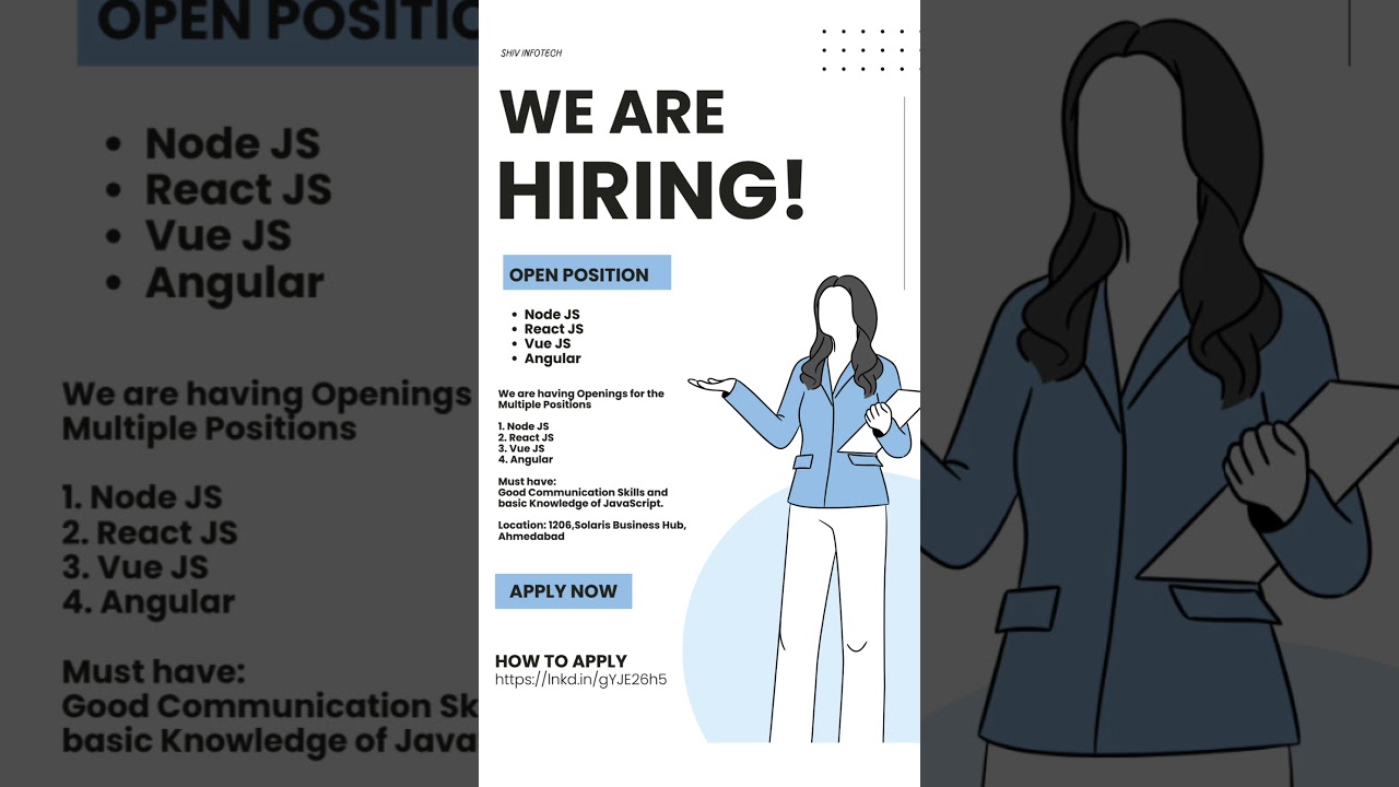 Hiring Now! 📌Node.js, React.js, Vue.js & Angular Developers | Ahmedabad | Shiv Infotech#reactjs