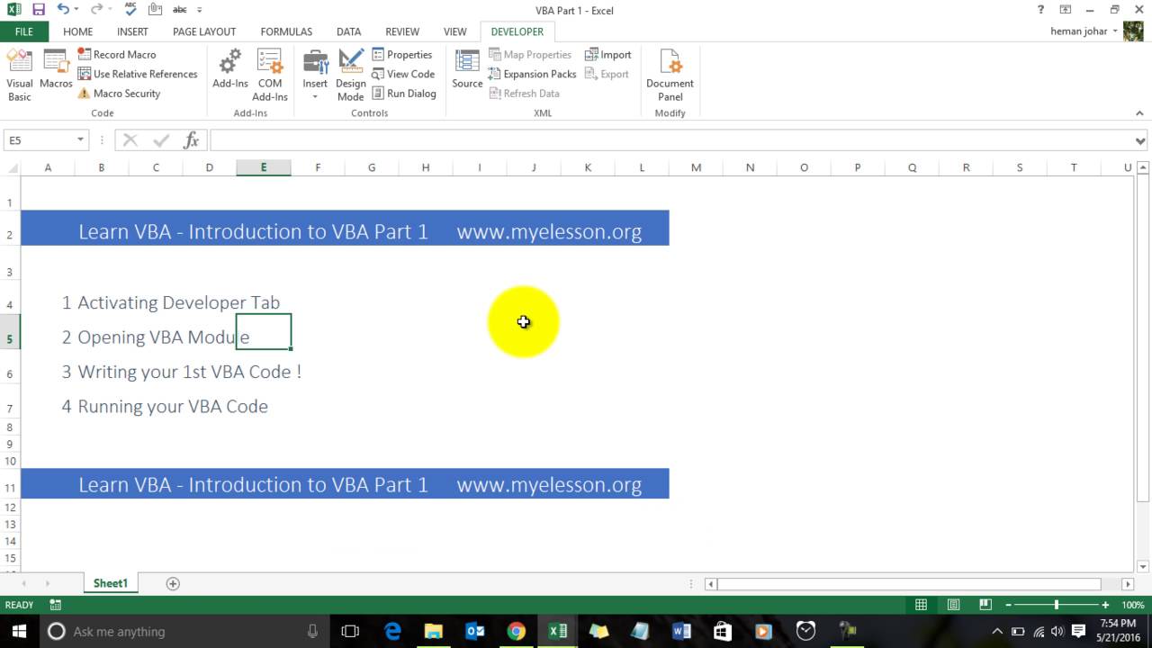 Intro To Vba Learn Excel Course Ms Word Course And Ms Excel Course Myelesson