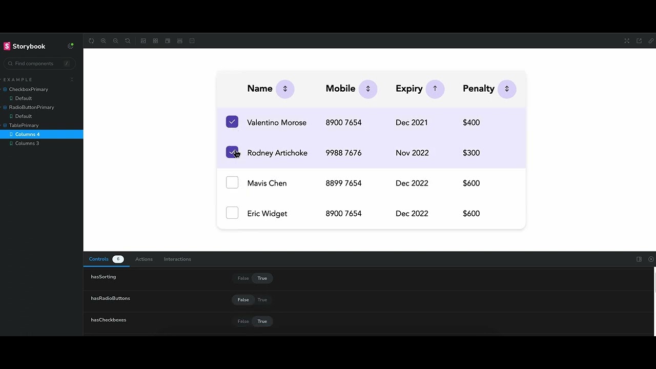 React component library with responsive table