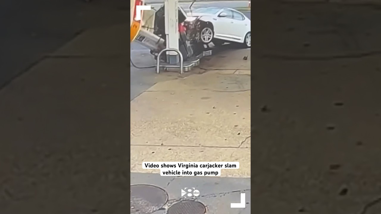 Video shows Virginia carjacker slam vehicle into gas pump