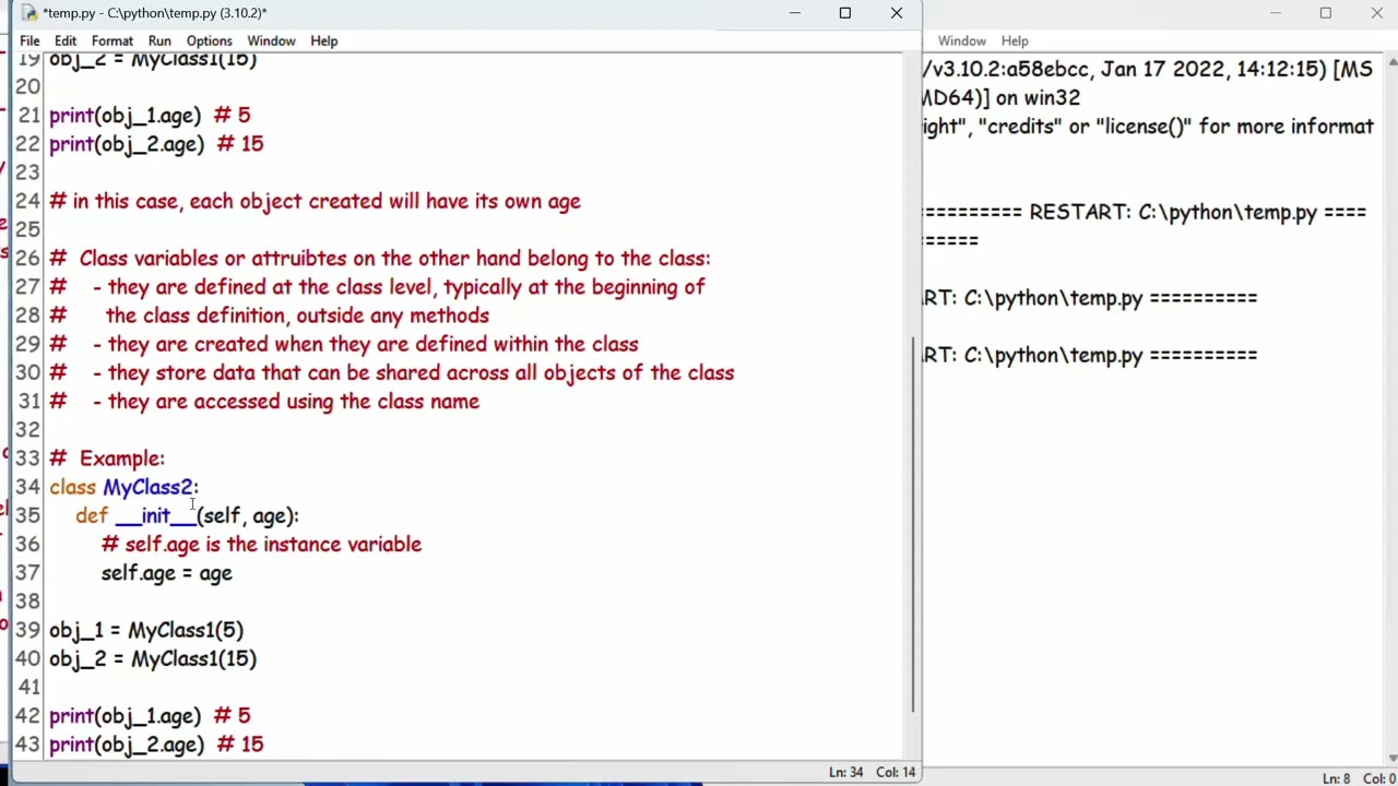 Python 68: Instance vs class variables/attributes