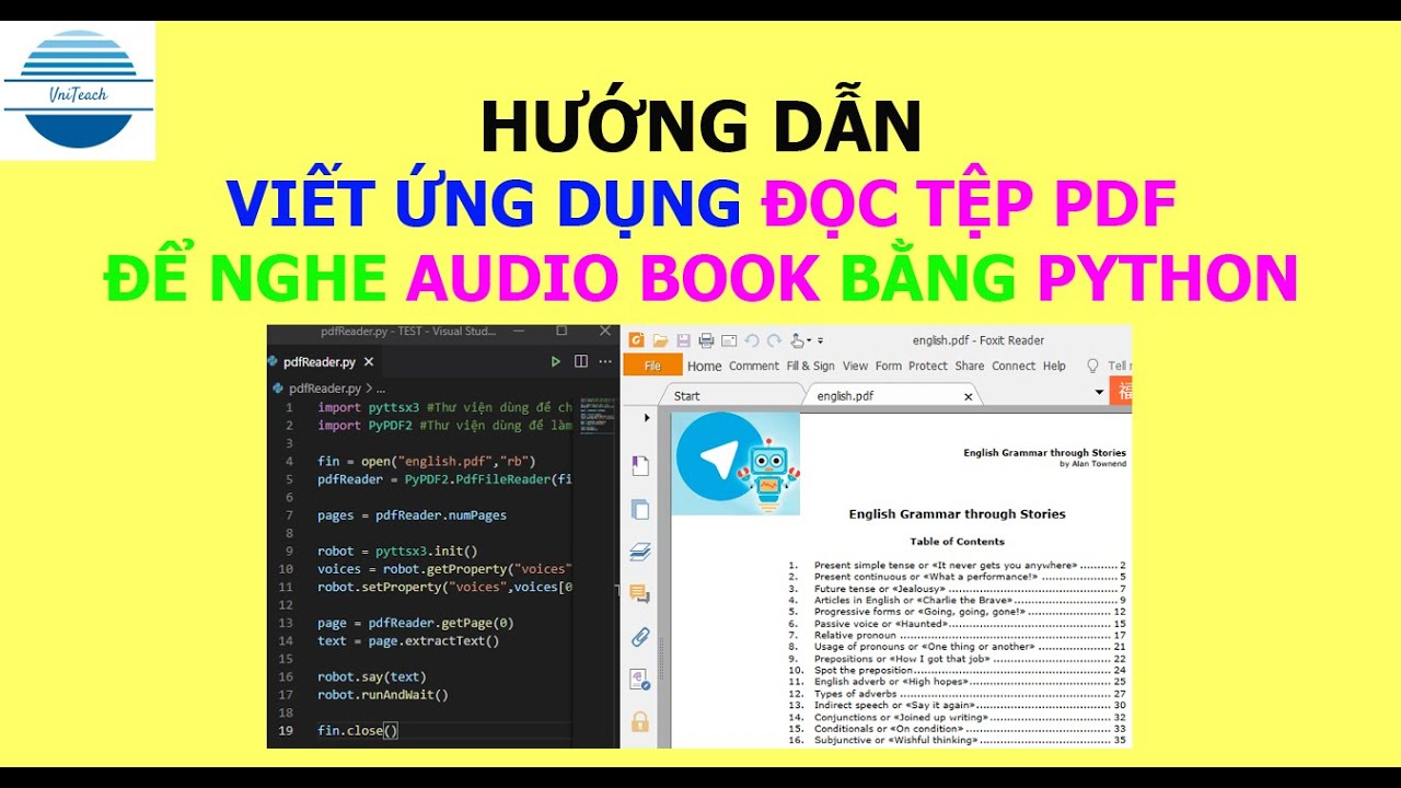 Hướng dẫn viết ứng dụng ĐỌC TỆP PDF để nghe như Audio Book bằng Python | VniTeach Channel