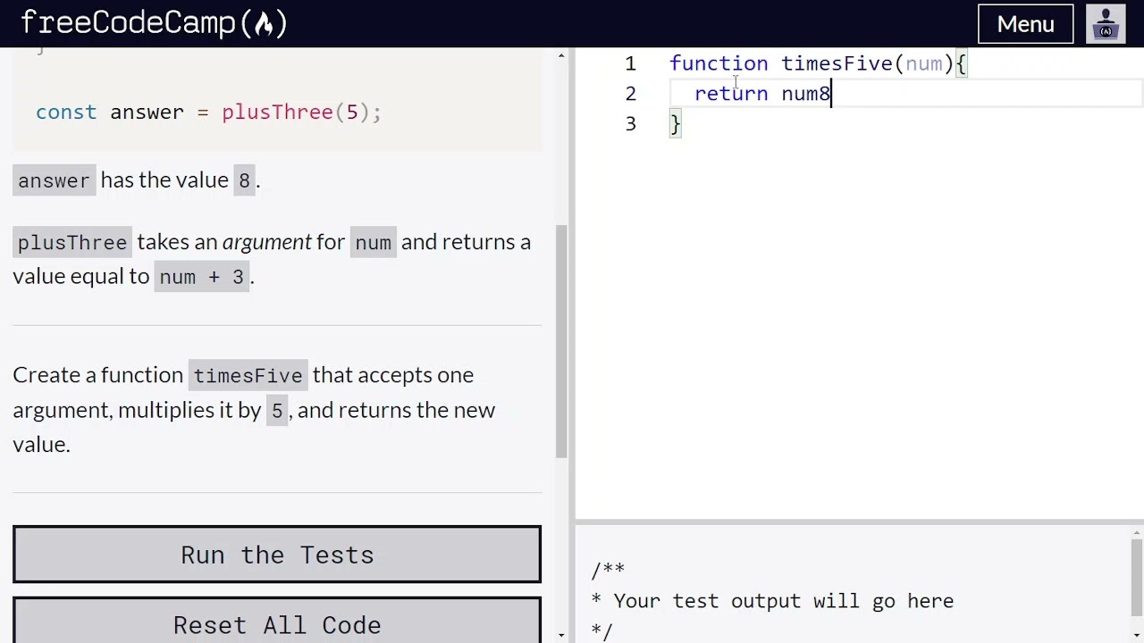Return a value from a function using return - freeCodeCamp | Video 51 | Basic JS
