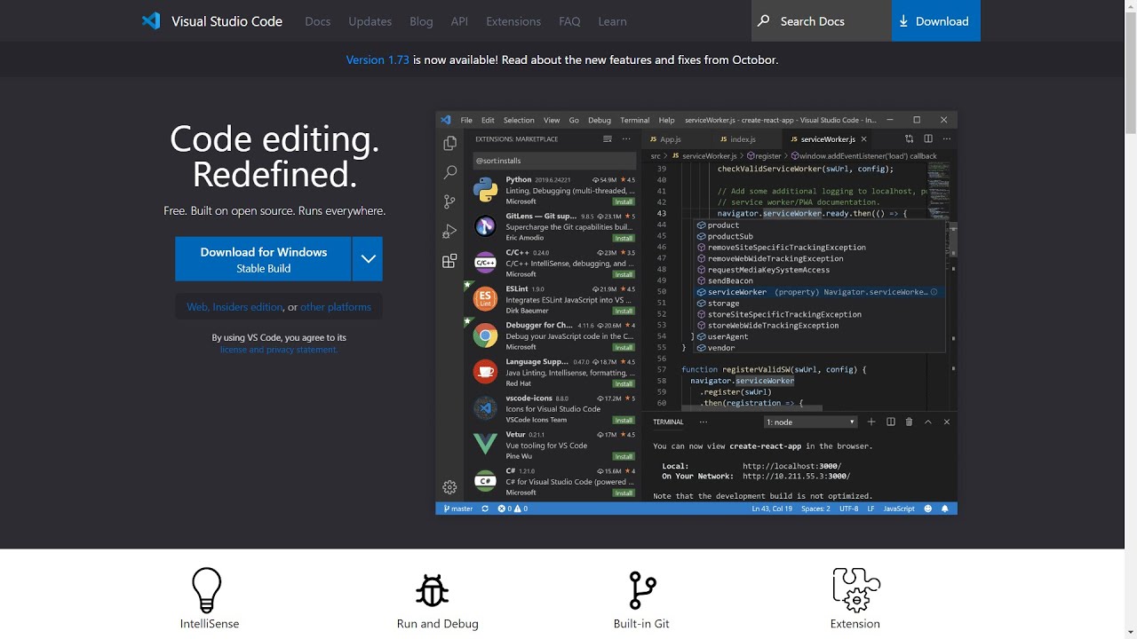 VS Code Official Website Clone Made with Tailwind CSS