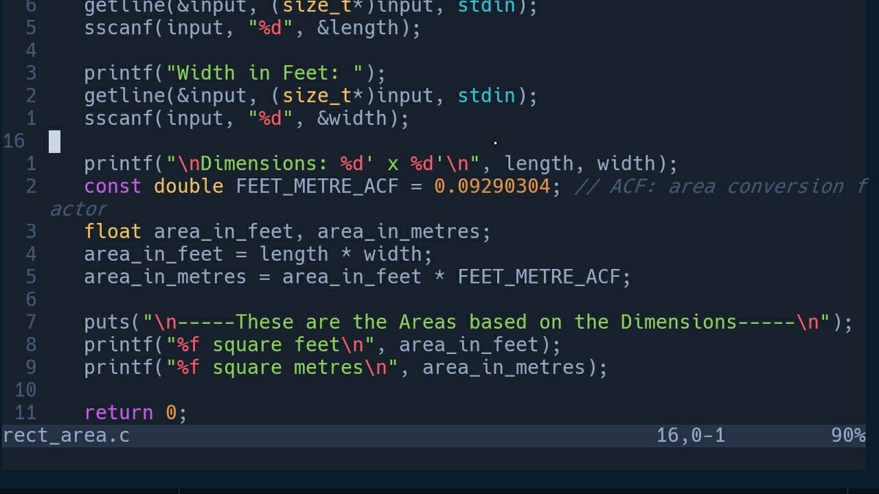 Rectangular Area and Unit Conversion in C | Code Practice