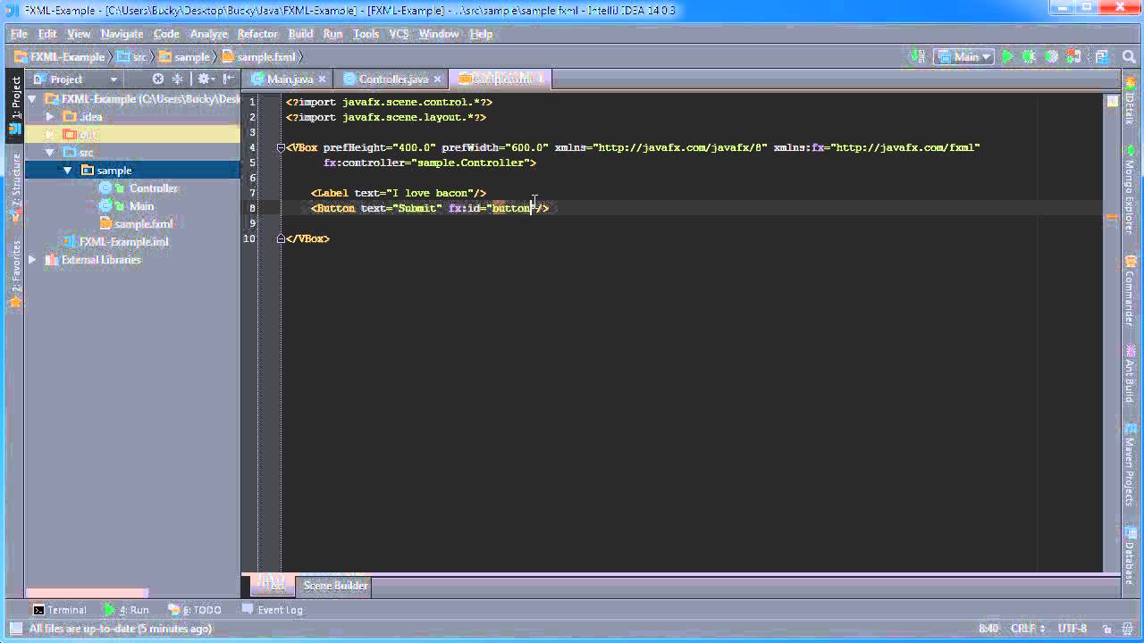 JavaFX Java GUI Tutorial - 32 - Controllers in FXML