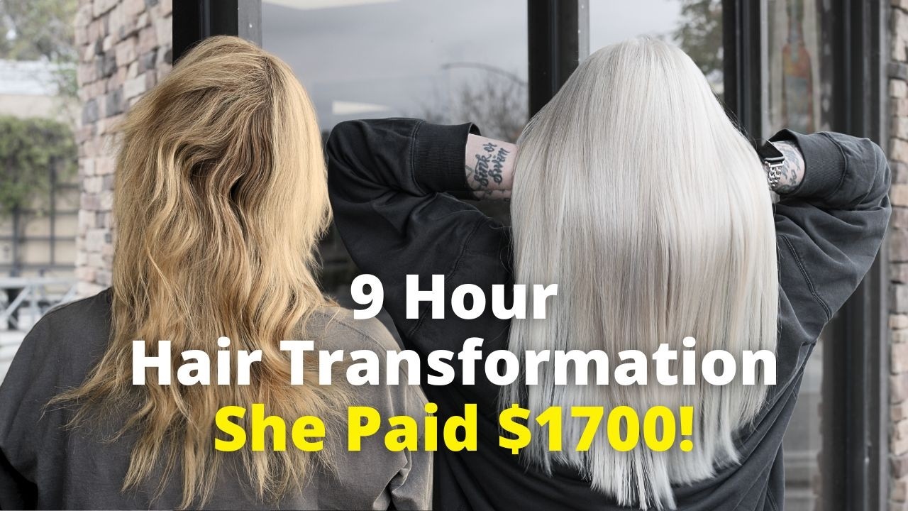 $1700 and 9 Hours: Shocking Platinum Blonde Hair Transformation on Damaged Hair! 😱 #platinumhair