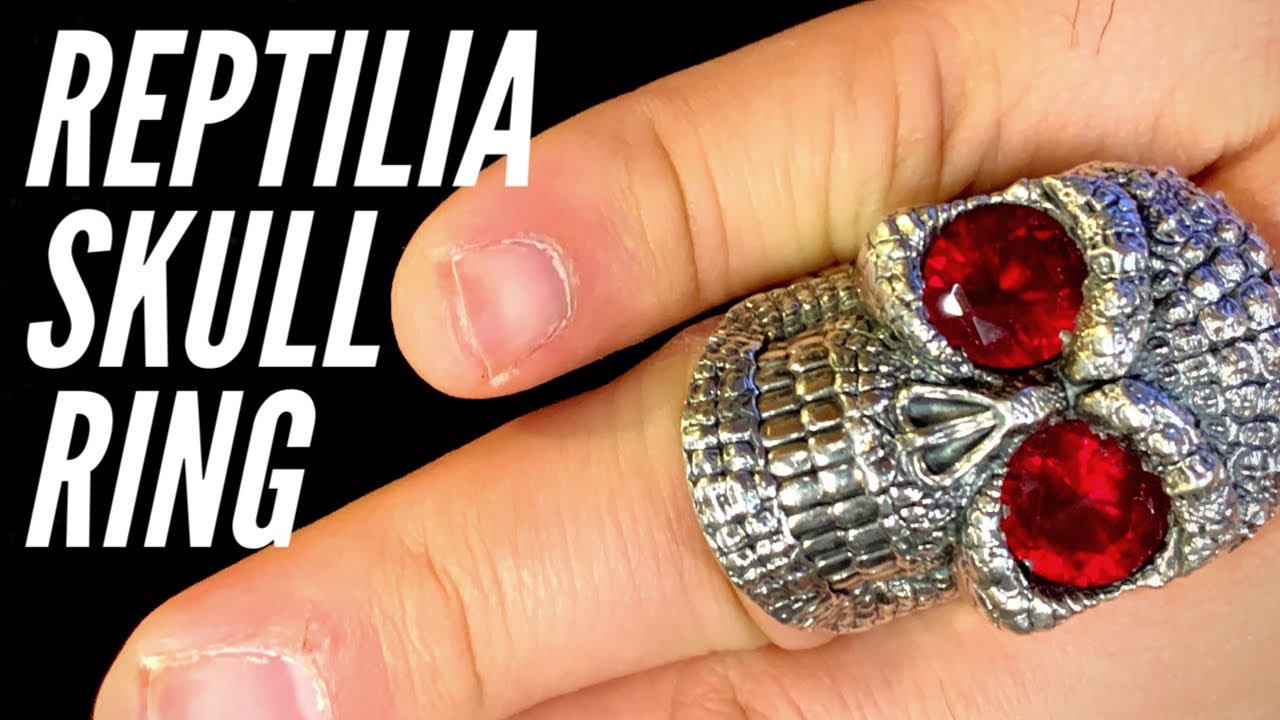 Reptilia Silver Skull Ring With Red Gemstones - AJT Jewellery