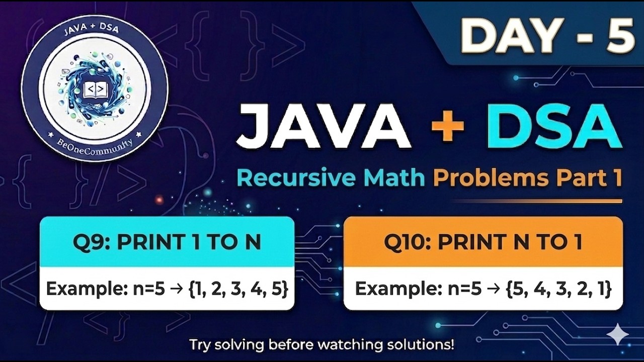 🚀 Java + DSA Challenge – Day 5💻 Q1. Print 1 to N using Recursion  & Q2. Print N to 1 using Recursion