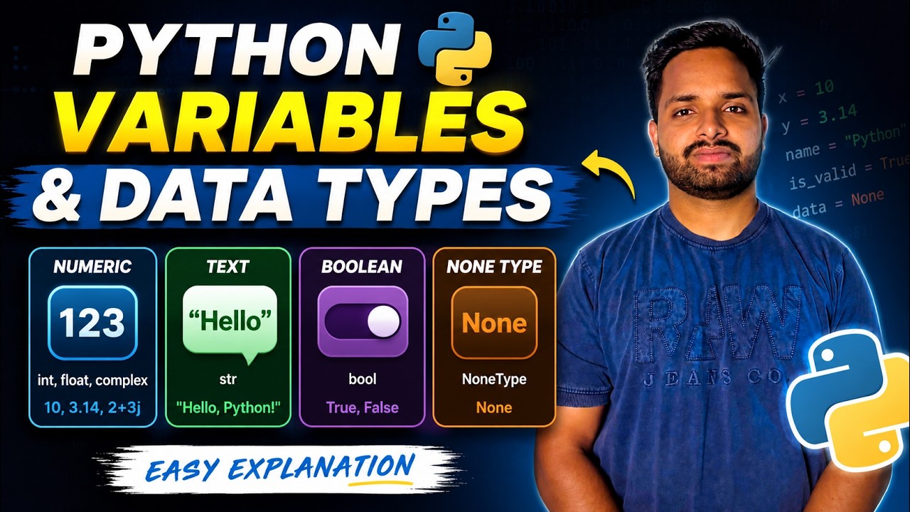 Python Variables & Data Types in Hindi | Numeric, String, Boolean, None | Complete Beginner Tutorial