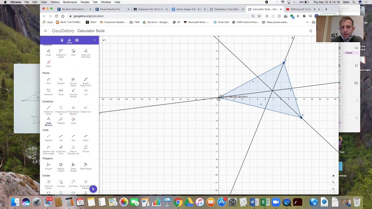 Geogebra angle bisectors on triangles
