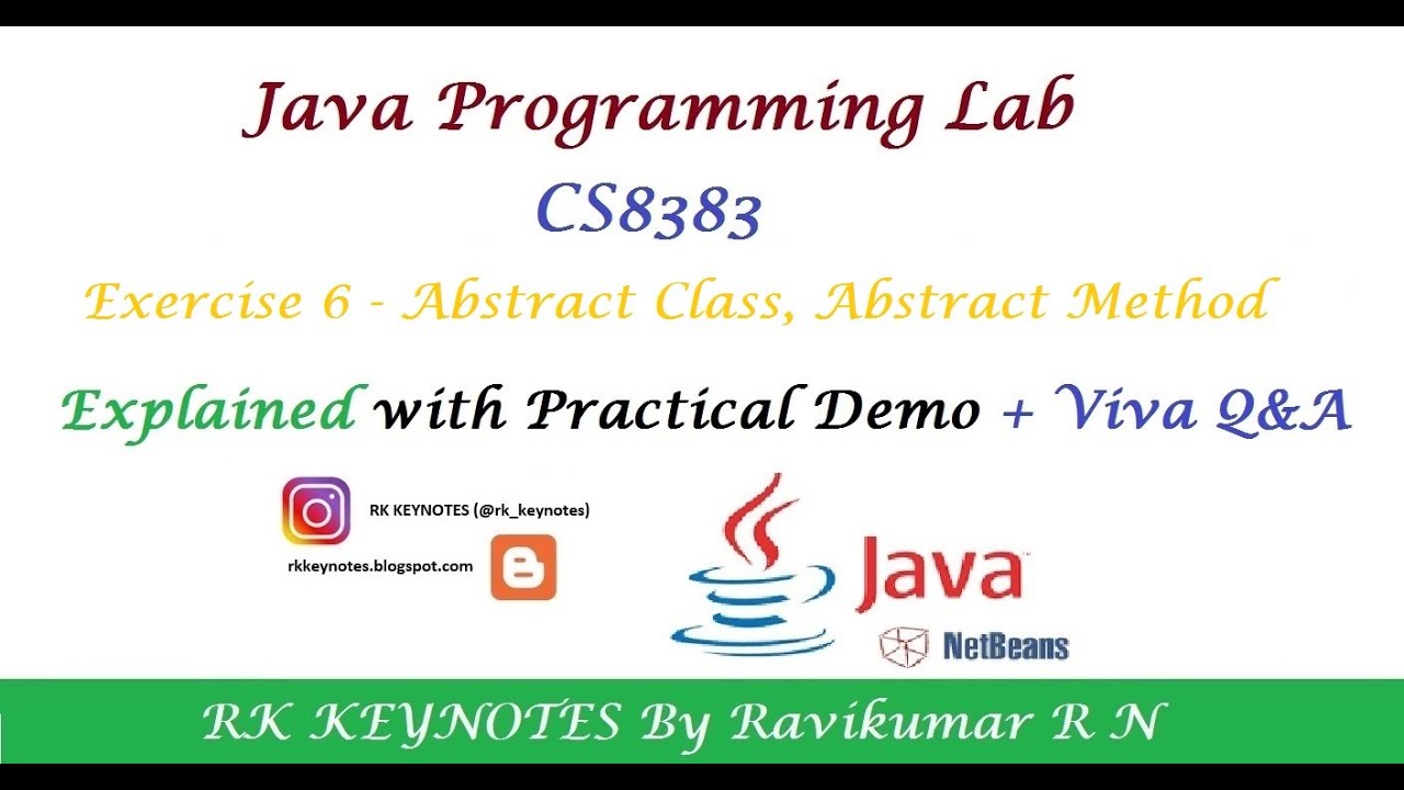 #08 (Java Lab Ex6) Java Program to Implement Abstract Class Concept Using NetBeans IDE | RK Keynotes