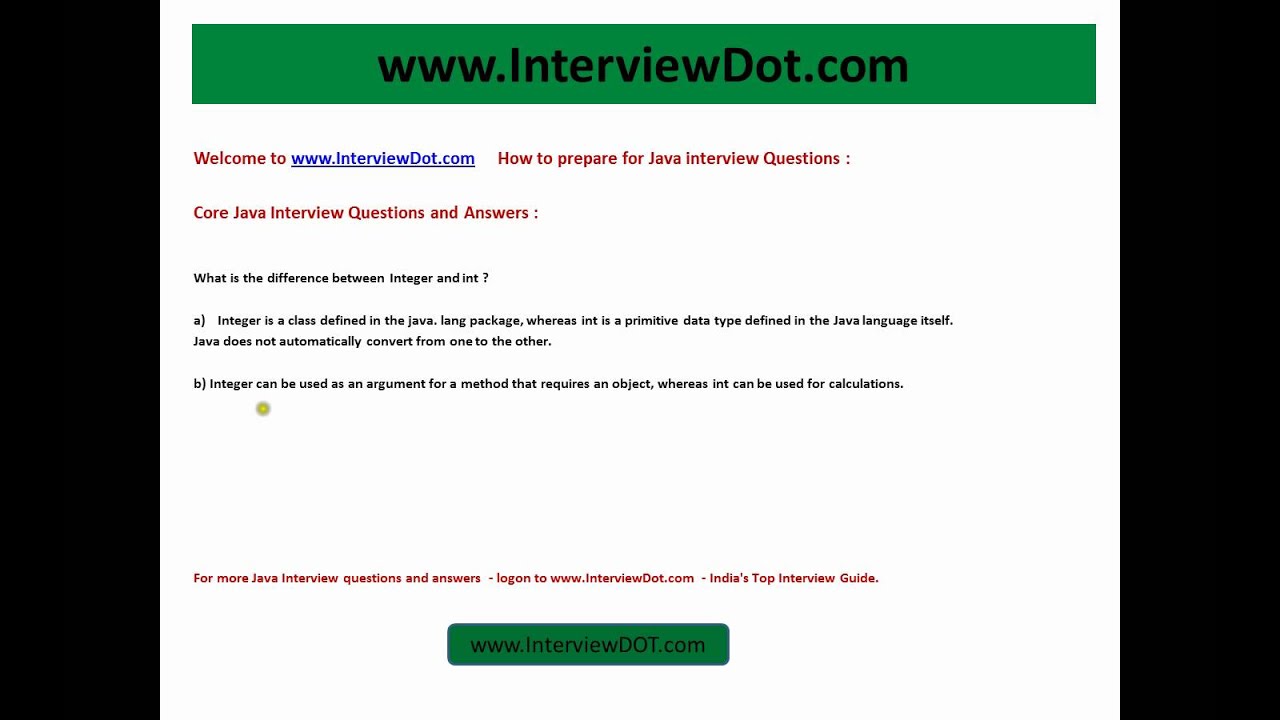 what is the difference between integer and int core java interview questions and answers