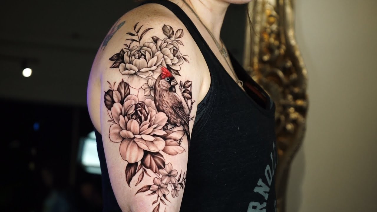 Stunning Floral & Cardinal Tattoo Transformation! (Timelapse)
