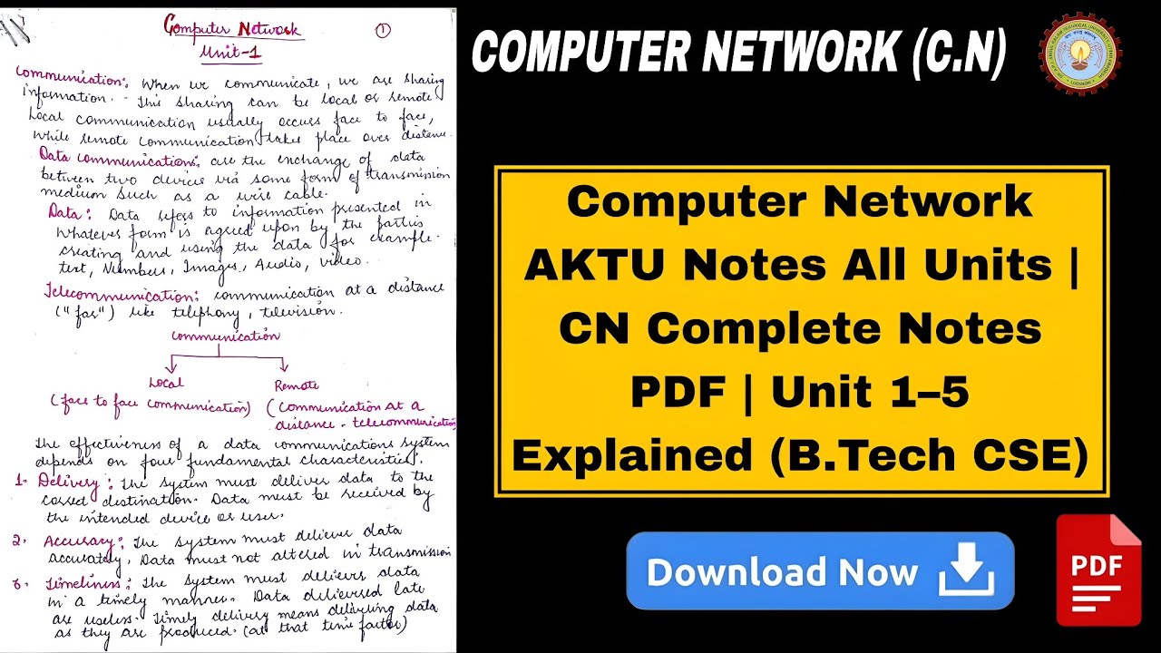 Computer Network AKTU Notes All Units | CN Complete Notes PDF | Unit 1–5 Explained (B.Tech CSE)