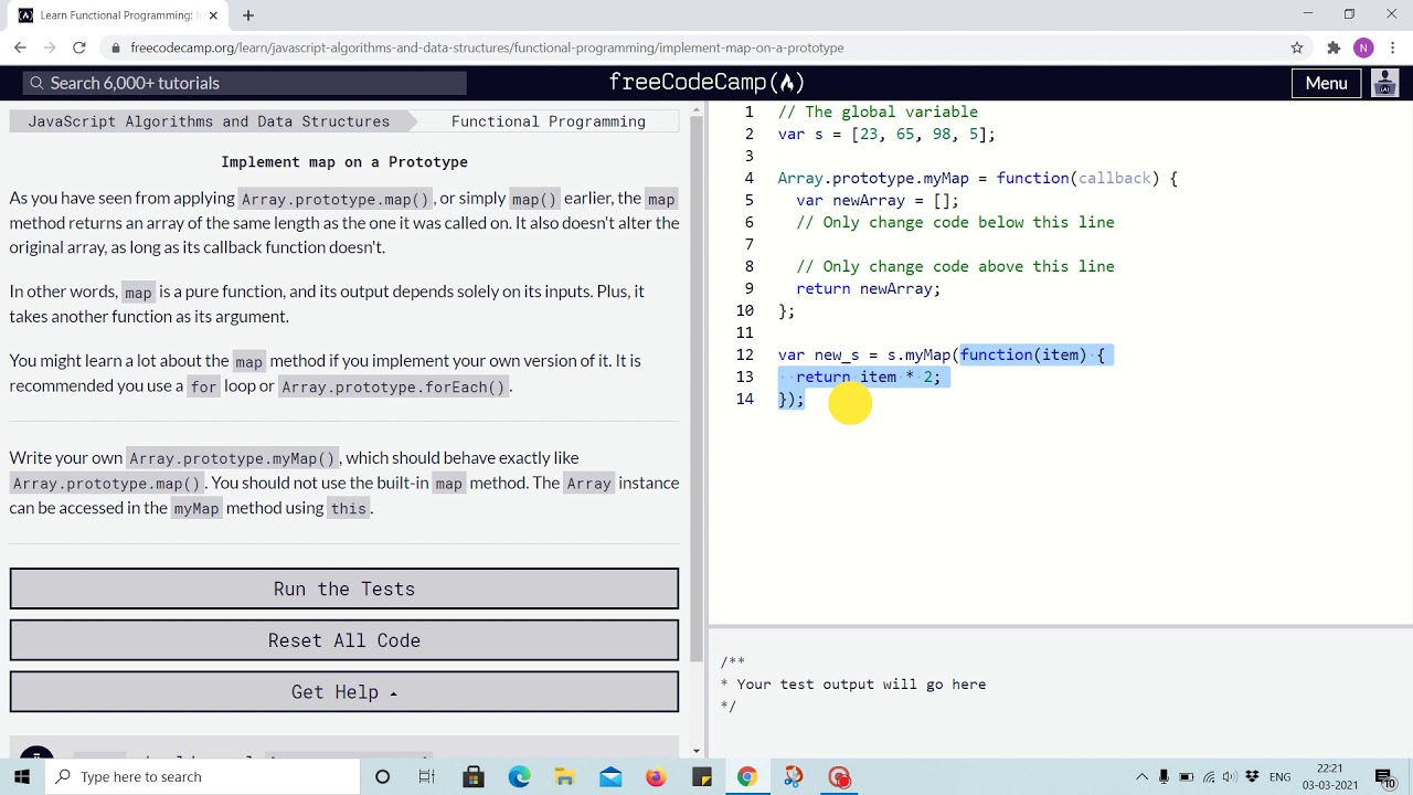 Tutorial 8 - implement map on prototype - freecodecamp