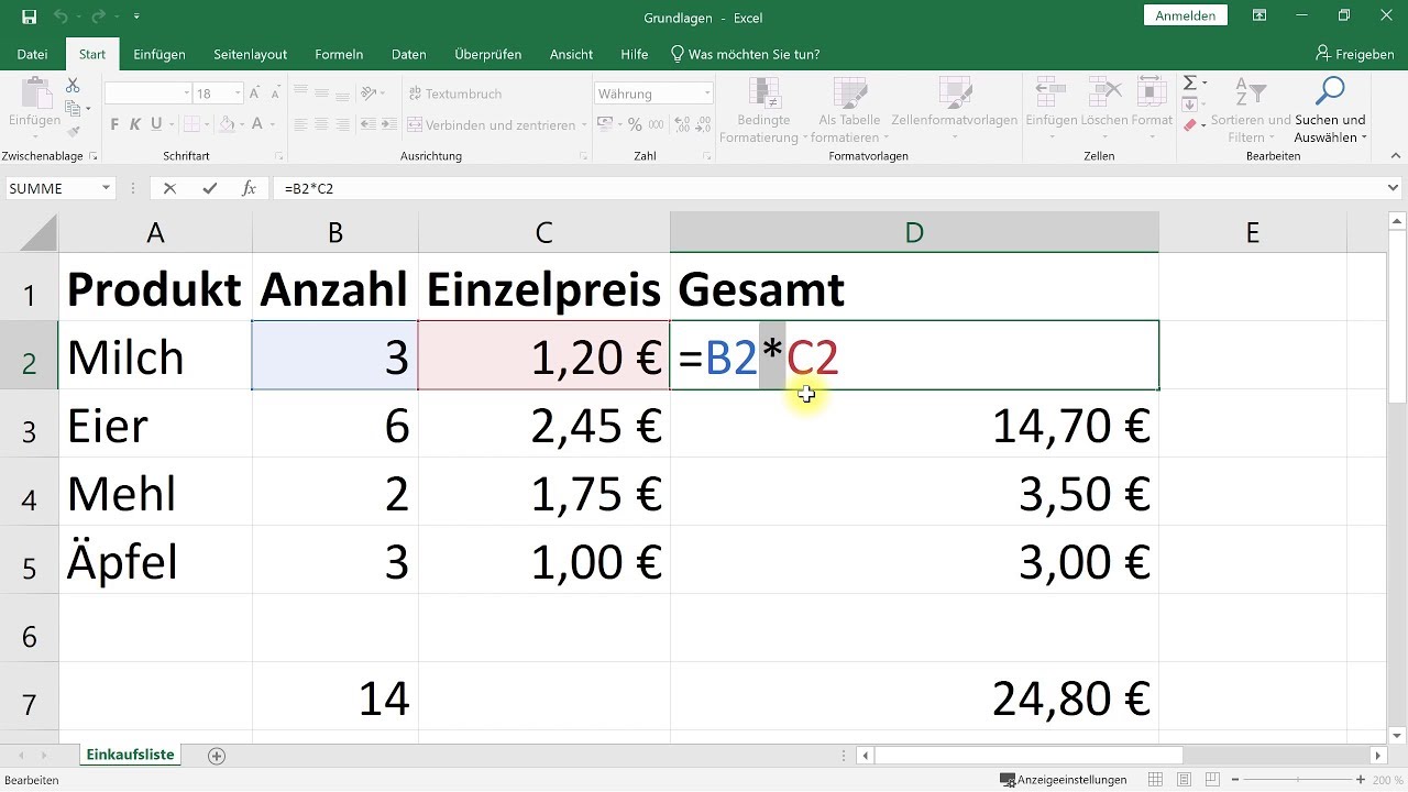 Excel Einstieg/Grundlagen: Rechnen, einfache Formeln, Summe – Excel ... Excel Einstieg/Grundlagen: Rechnen, einfache Formeln, Summe – Excel ...