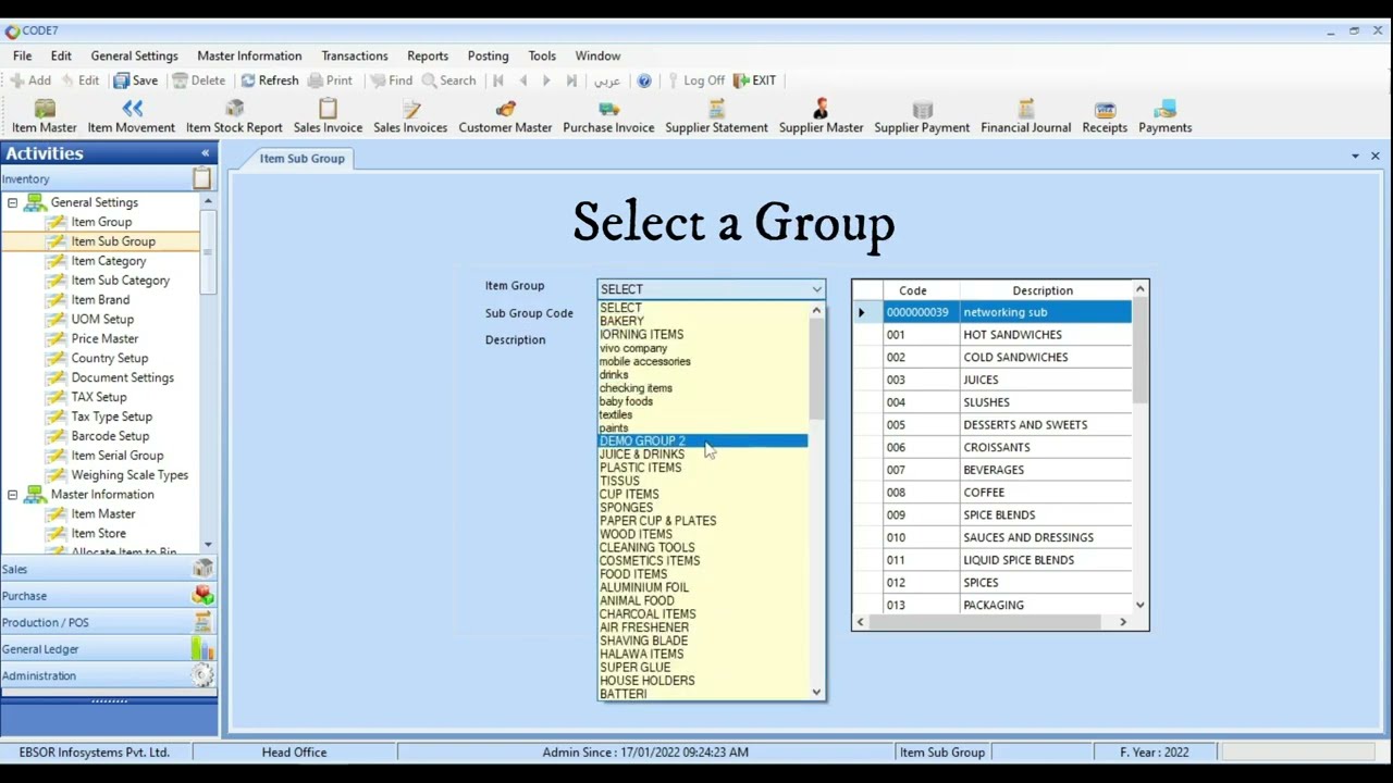 CODE7-ITEM SUB GROUP