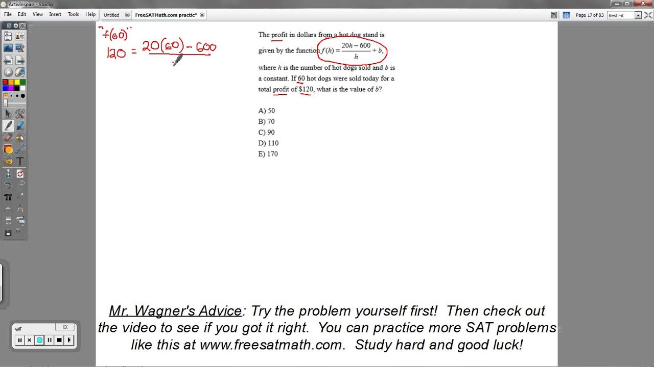 SAT Math - Question #17 (Solving Equations for a Missing Variable)