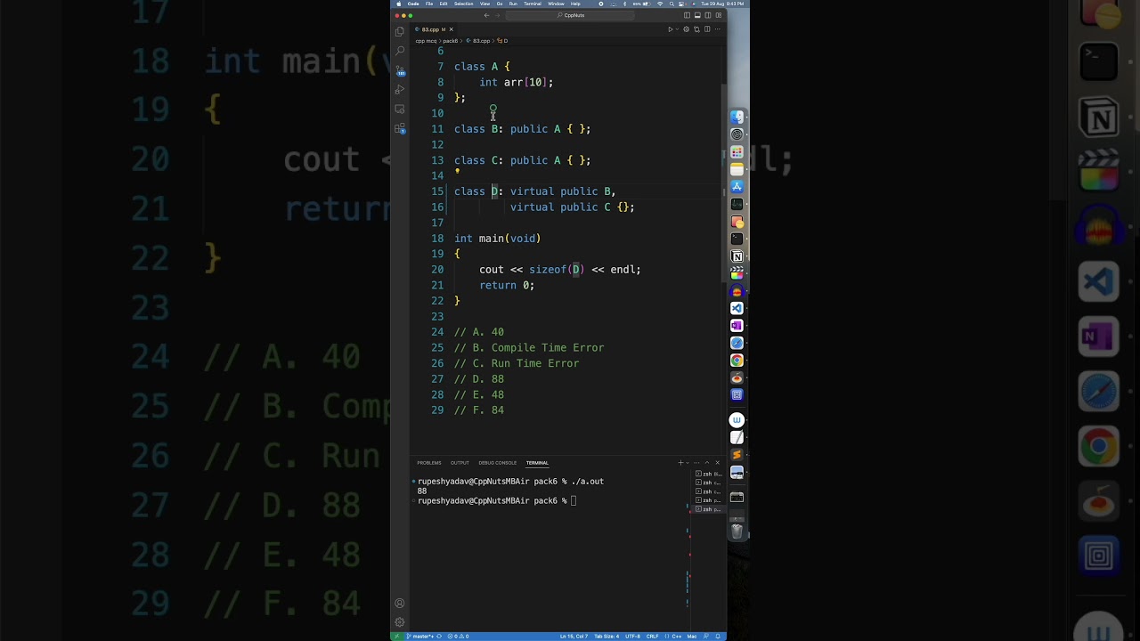 sizeof operator with virtual inheritance part 3 #cppprogramming