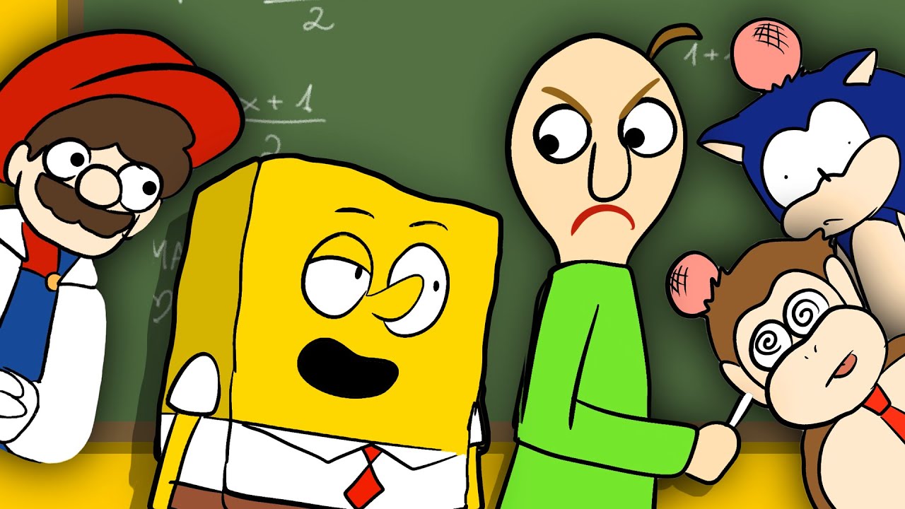 BALDI'S BASICS VS SpongeBob SquarePants with Super Mario Sonic the ...