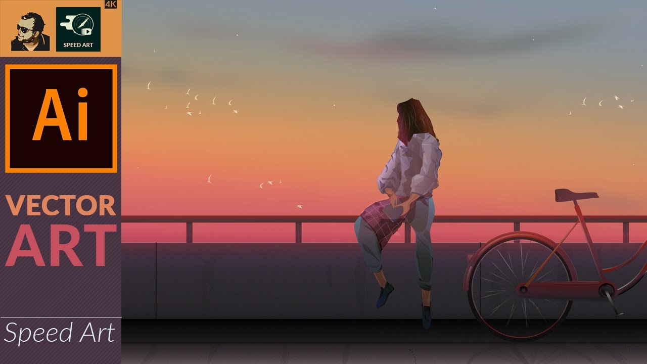 Vector Sunset Scenery in Adobe Illustrator | Speed Art