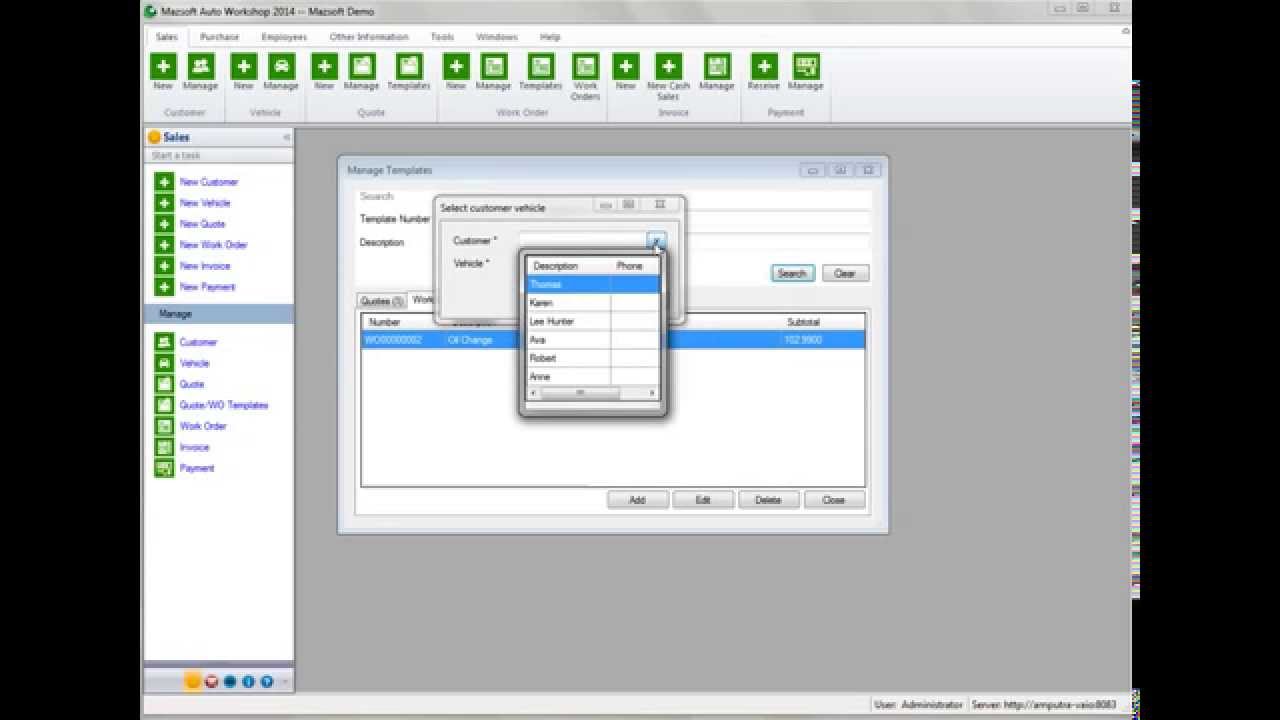 Create Work Order Using Template