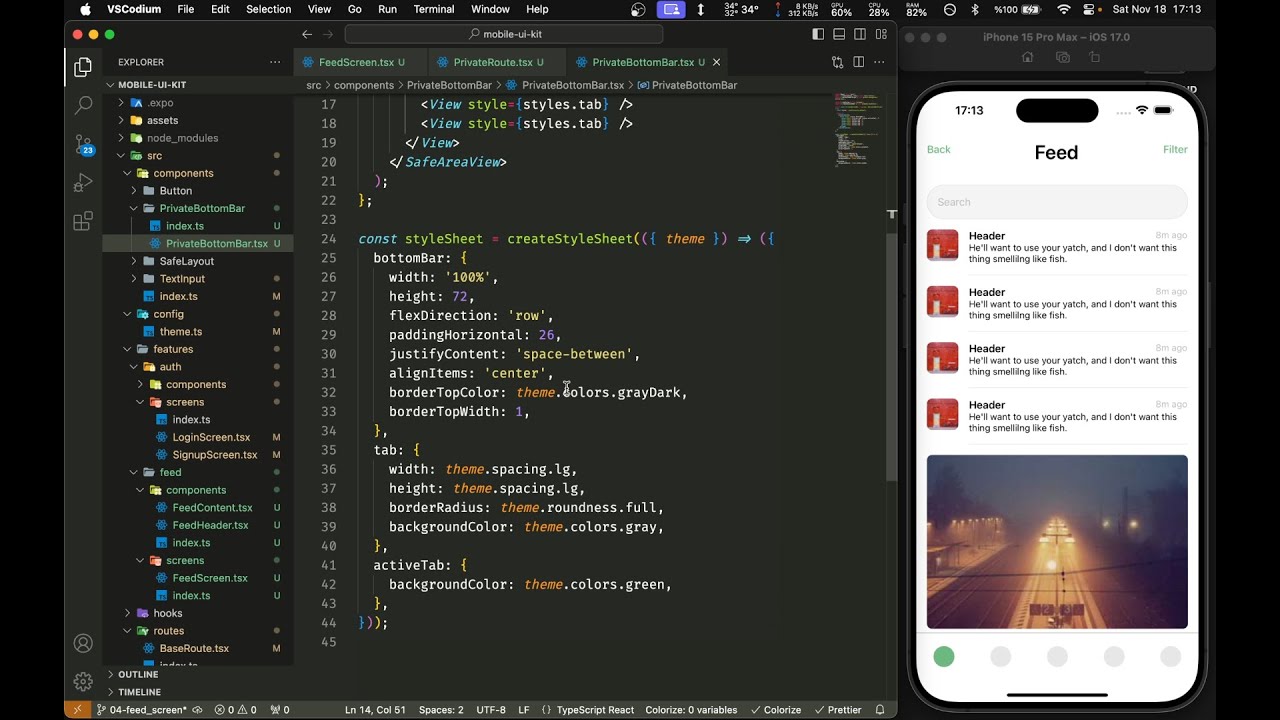 ASMR Programming - React Native Feed Screen Design  - No Talking