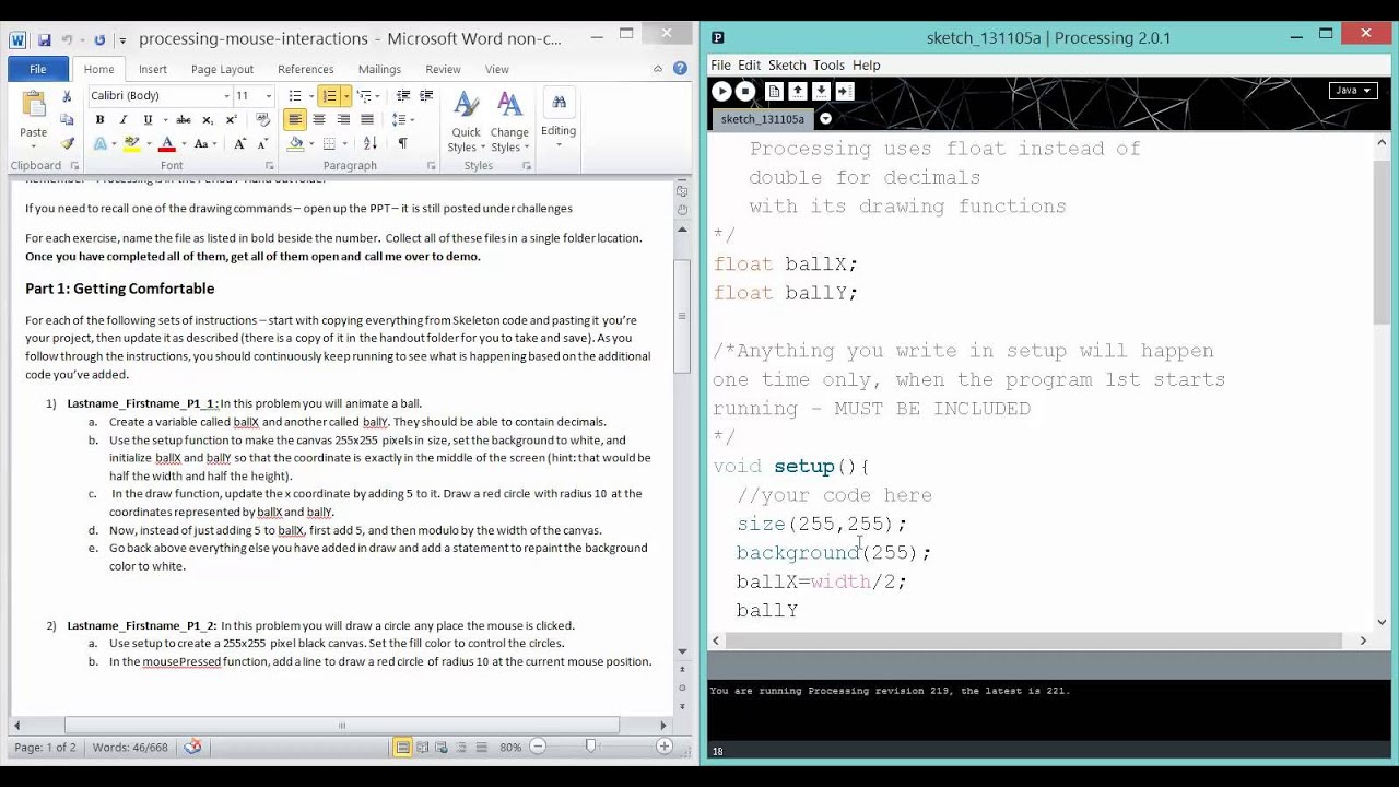 Processing - Mouse Interaction - Problem 1