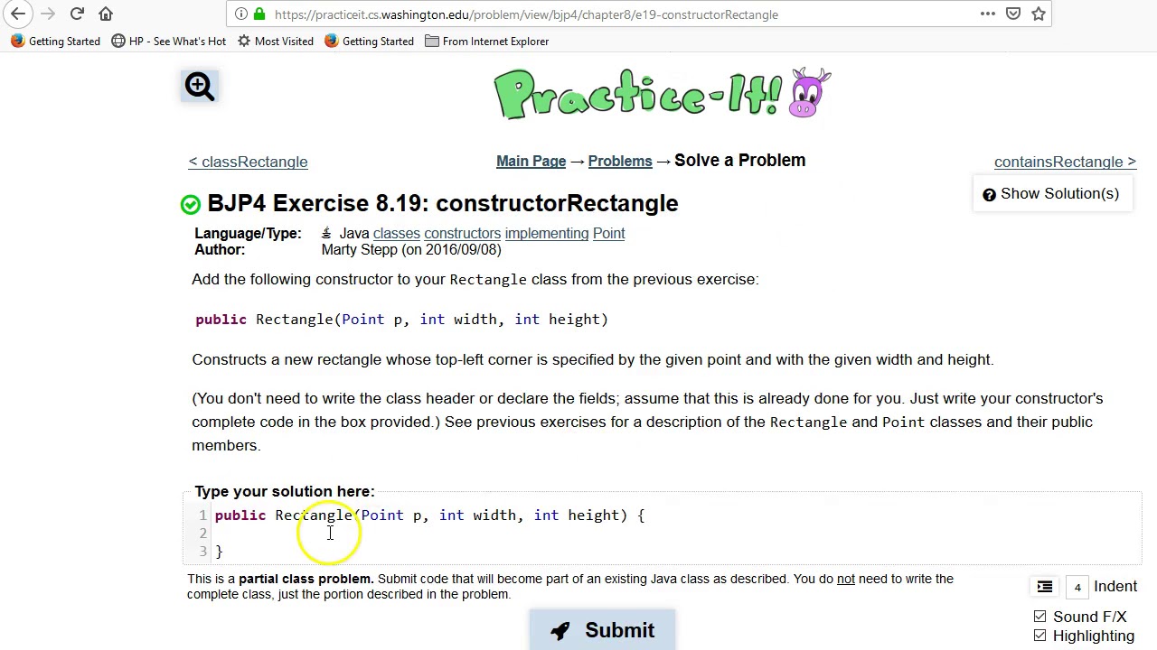 Building Java Programs Exercise 8.19 constructorRectangle