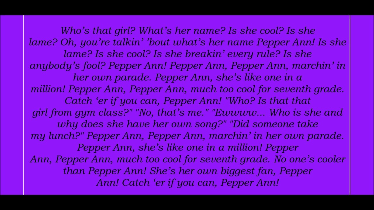 Pepper Ann Theme Song Lyrics