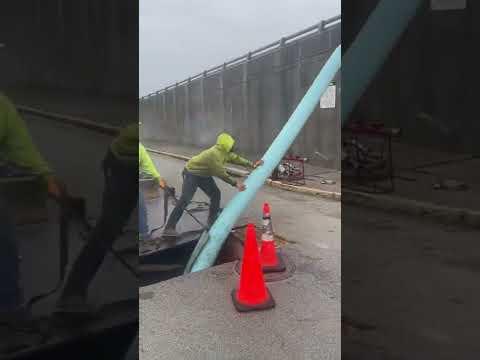 Worker Kicks Pipe Lining Causing it to Almost Expand onto Interstate || ViralHog