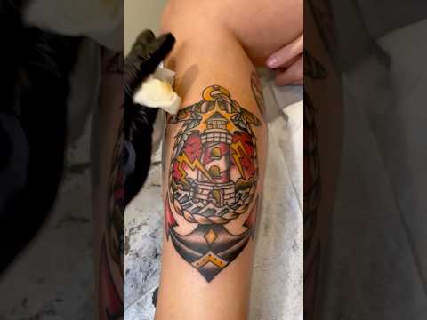 American traditional lighthouse and anchor tattoo #americantraditionaltattoo #tattoo