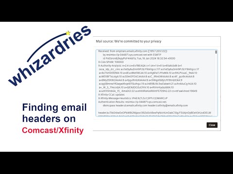 Finding email headers on Comcast/Xfinity