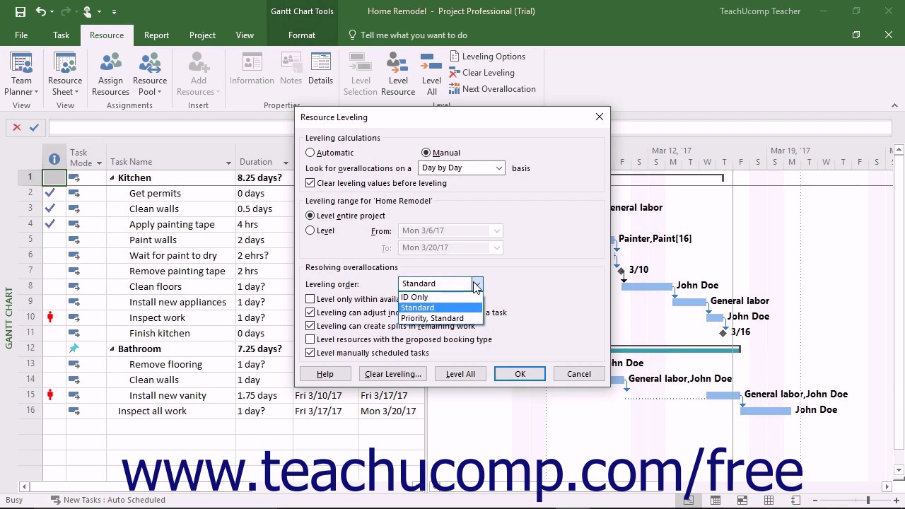 Project 2016 Tutorial Leveling Overallocated Resources Microsoft Training