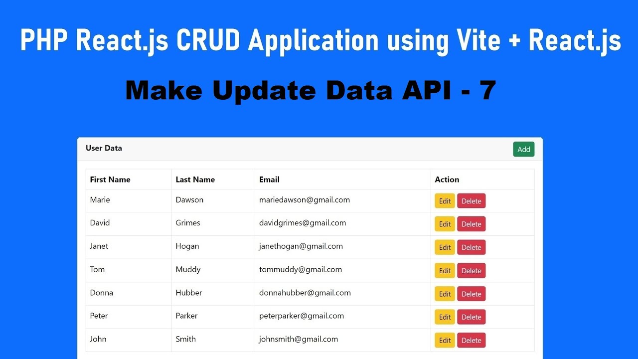 PHP React.js CRUD Application using Vite + React.js - Make Update Data API - 7