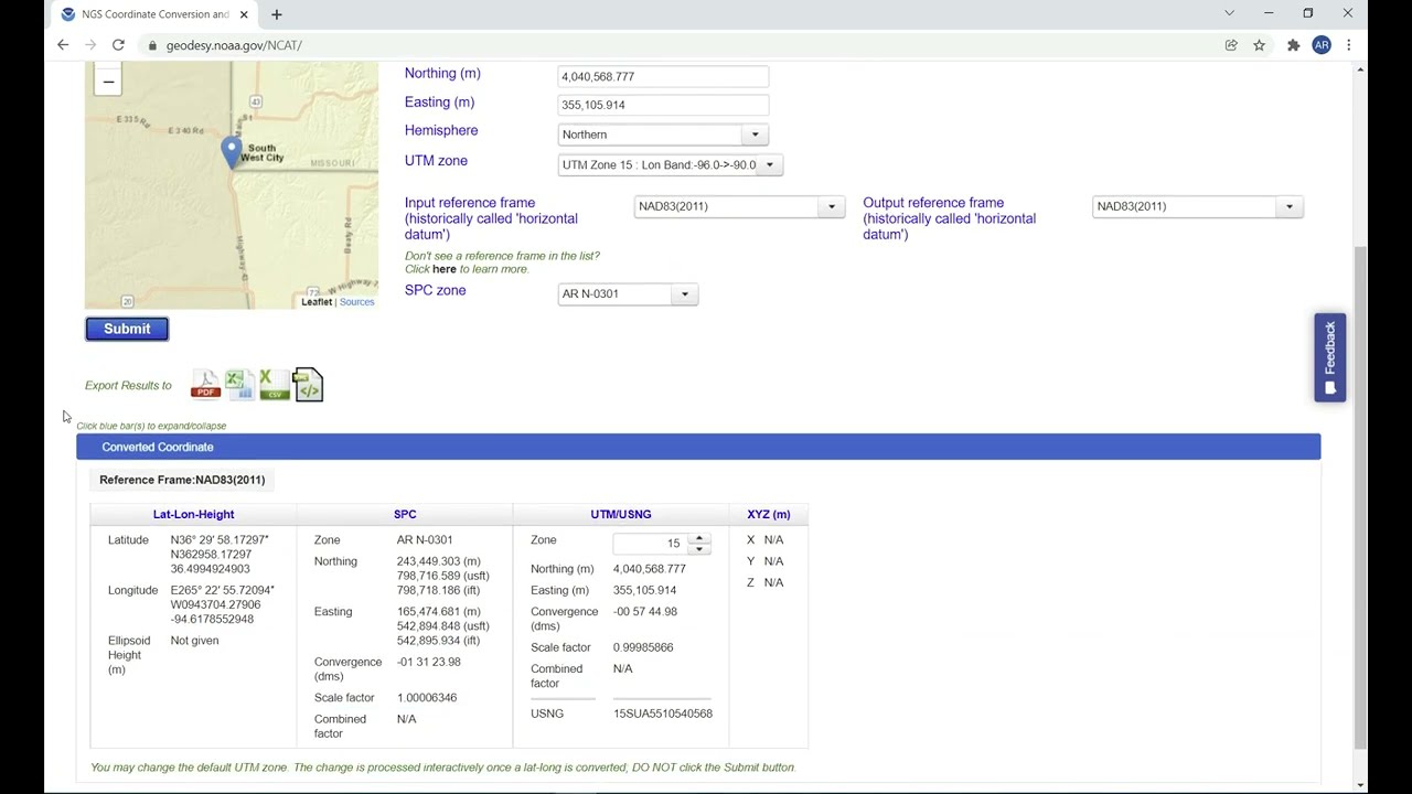 NGS NCAT Coordinate Conversion Tool