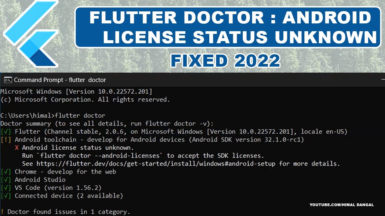 Flutter Doctor :- Android license status unknown | 'flutter doctor --android-licenses' | FIXED 2022