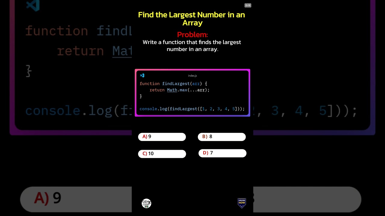 Find the Largest Number in an Array || JS PROBLEM SOLVING QUIZ |#javascriptinterview #javascriptdev