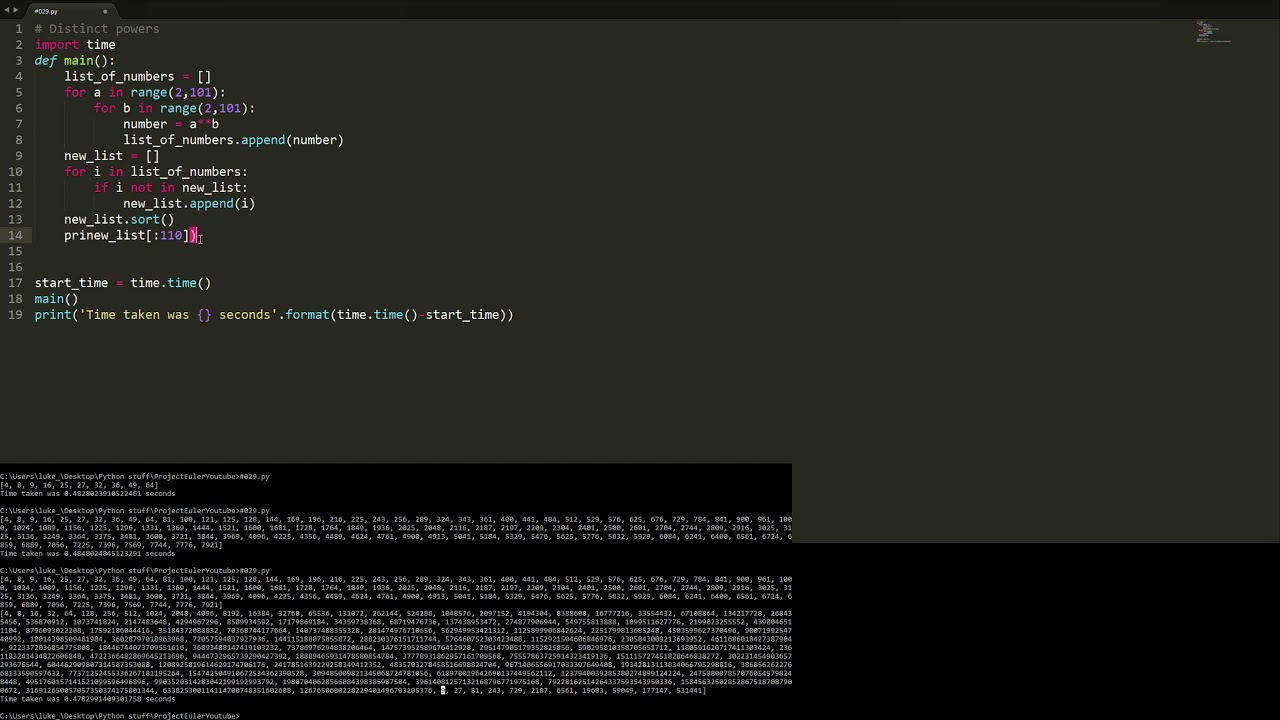 Python Beginner tutorial series using project Euler #29 - Distinct powers