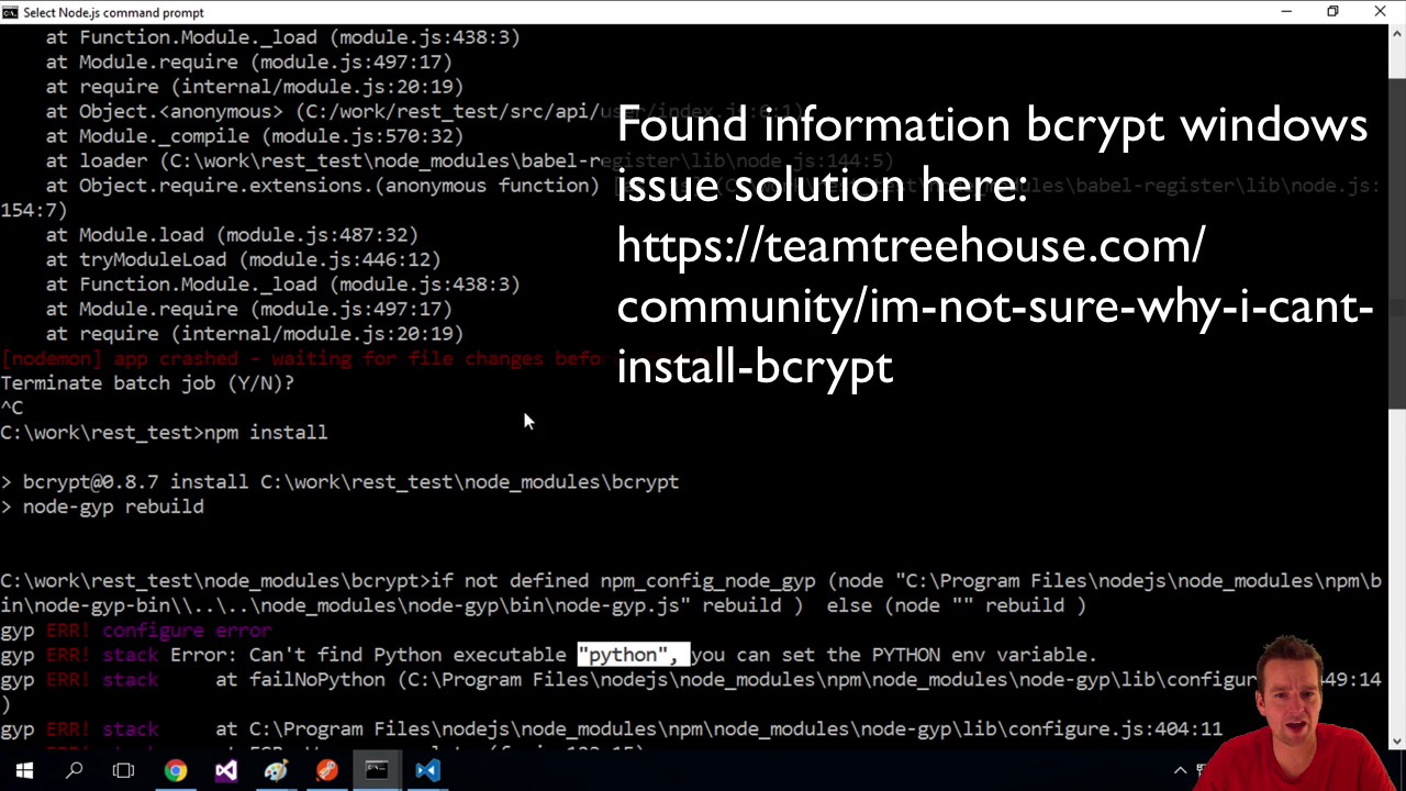Fixing BCrypt error on Windows