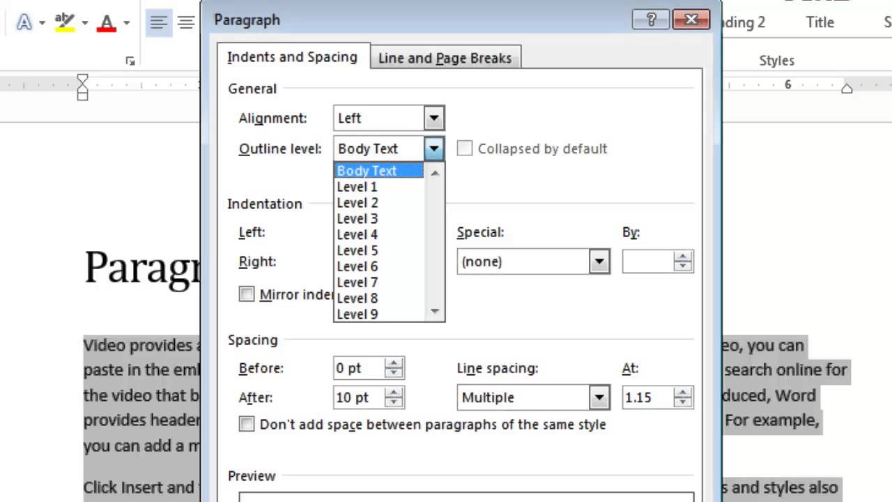 Word 2013 Line and Paragraph Spacing