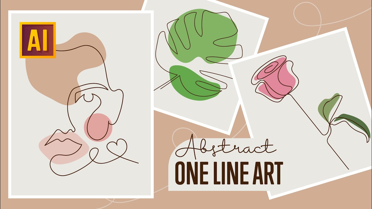 HOW TO MAKE A ONE LINE ART DESIGN : FACE, ROSE, TROPICAL LEAF. ADOBE ILLUSTRATOR TUTORIAL.