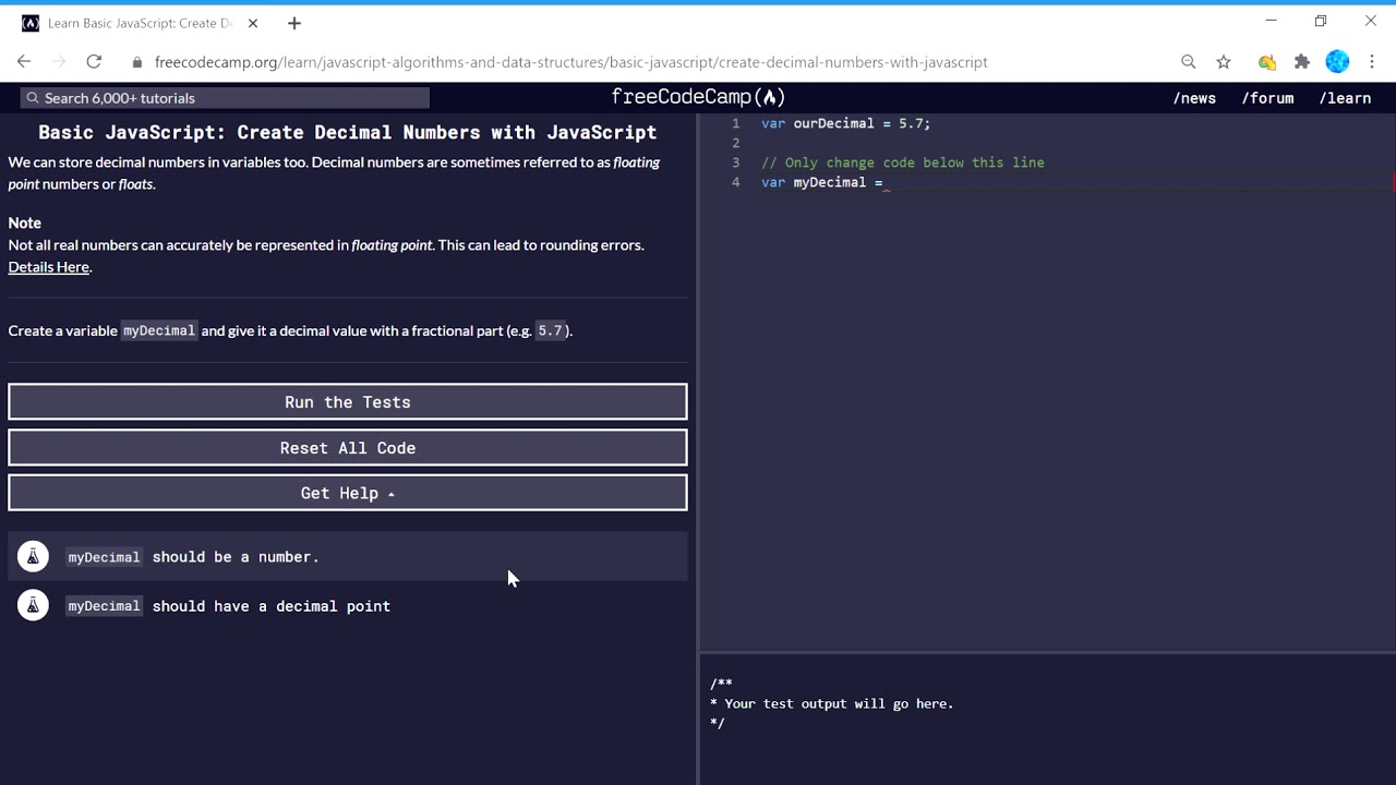 Basic JavaScript (14/111) | Create Decimal Numbers with JavaScript |  freeCodeCamp