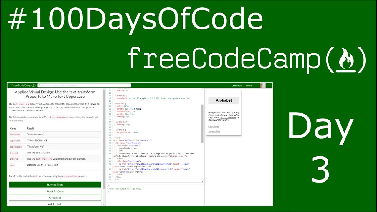 Day 3 - #100DaysOfCode I'm learning to code at FreeCodeCamp.org.